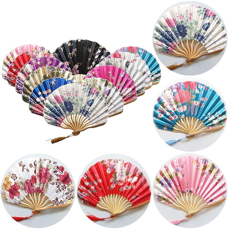 Folding Fan Handheld Fans Chinese Imitation Silk Classical - Temu