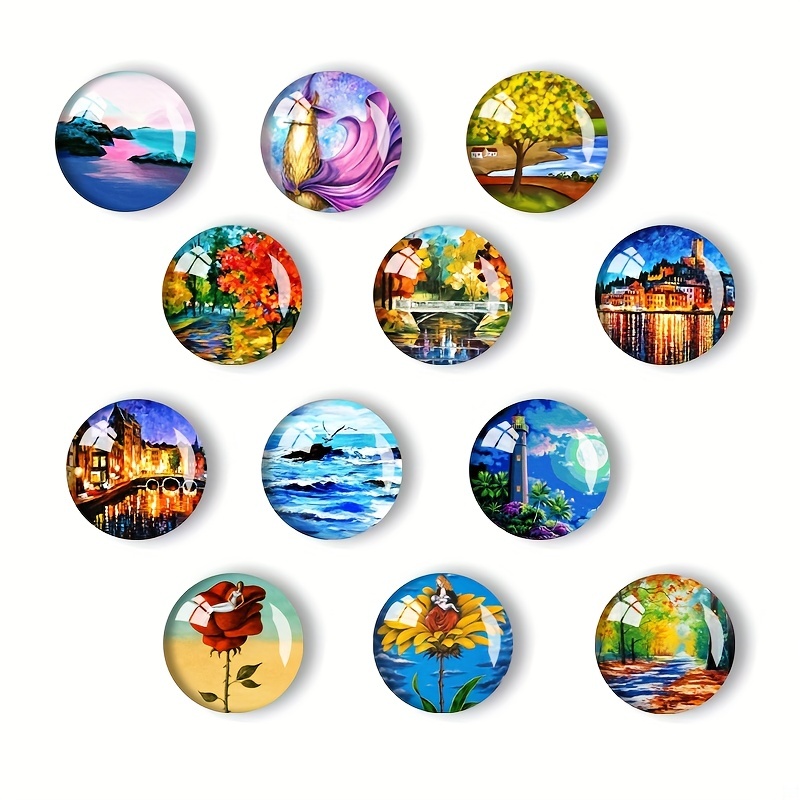 Refrigerator Magnets Oil Painting Landscape Circular Crystal - Temu