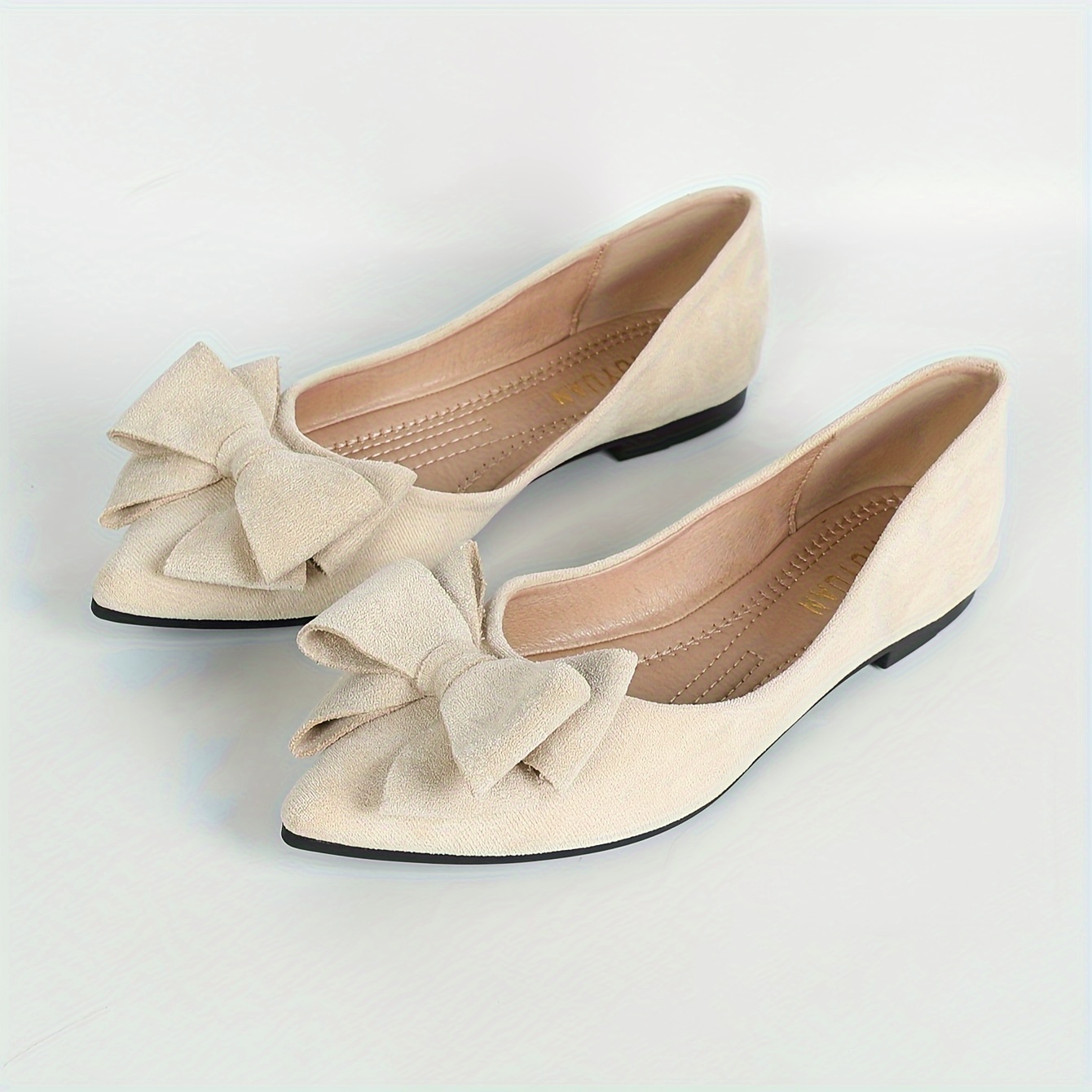 Women's Bowknot Flat Shoes Solid Color Pointed Toe Soft Sole - Temu ...