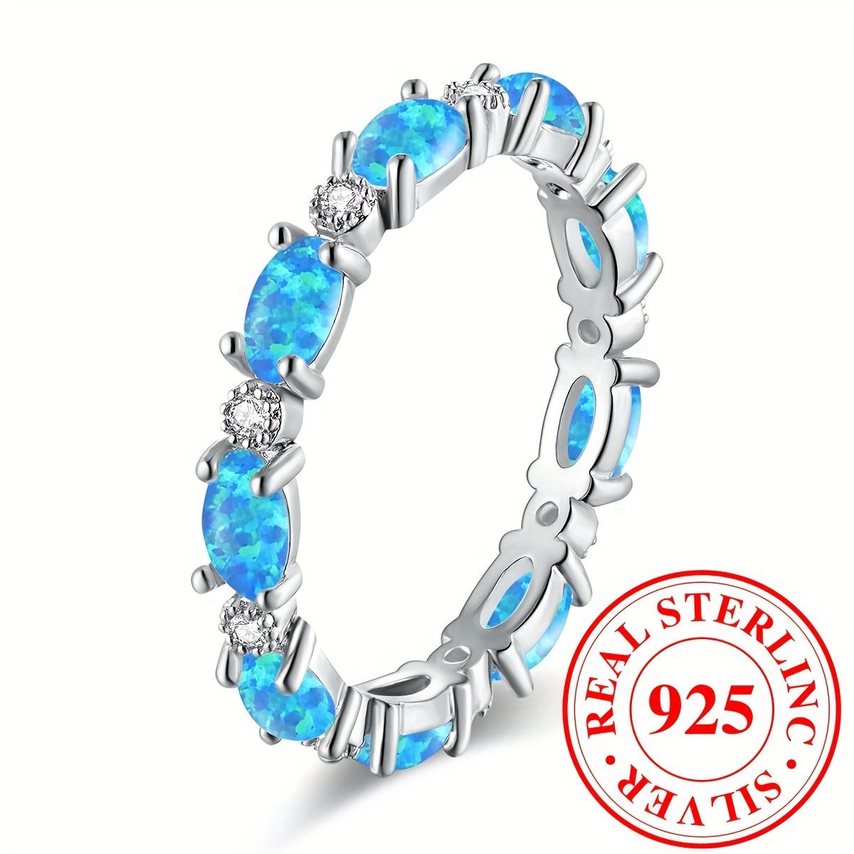 925 Sterling Silver Ring Paved A Round Opal Pick A Color U - Temu ...