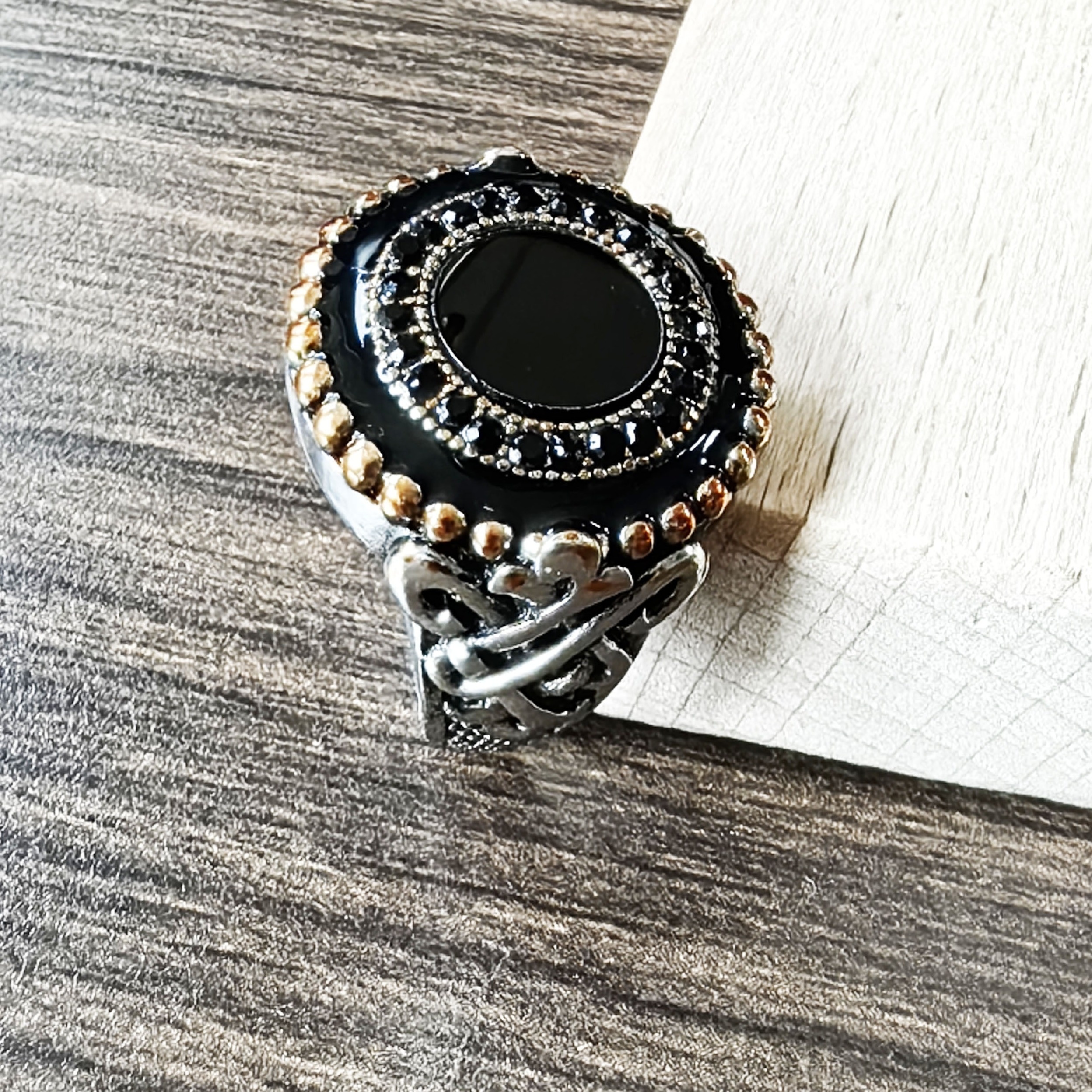 Black Synthetic Gem Ring, Men's Fashion Personality Retro Index Finger ...