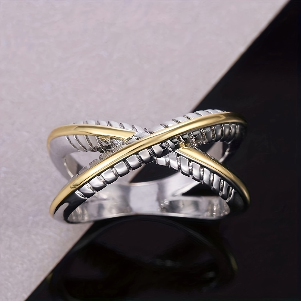 Trendy X Shape Ring Golden With Silvery Symbol Of Elegance And Nobility ...