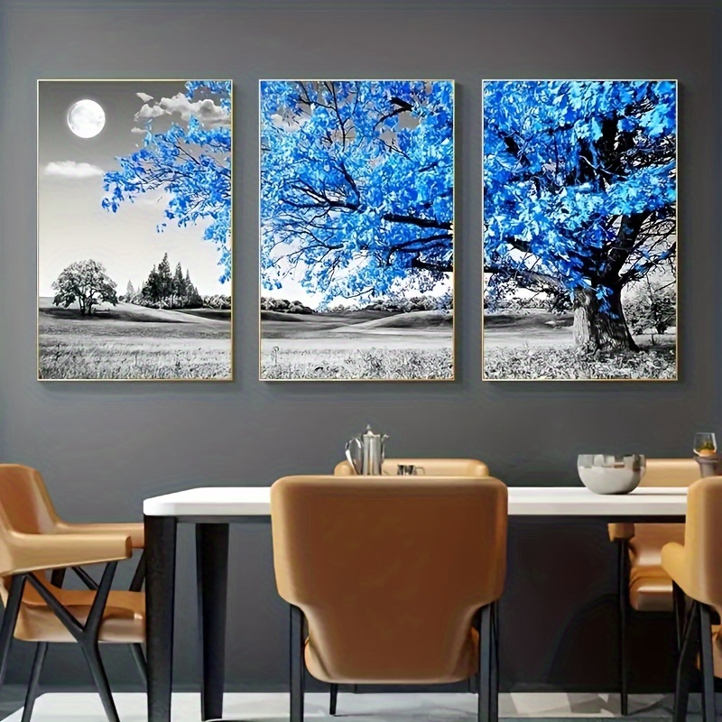 Modern Abstract Black White Blue Tree Poster Moon Living - Temu Canada