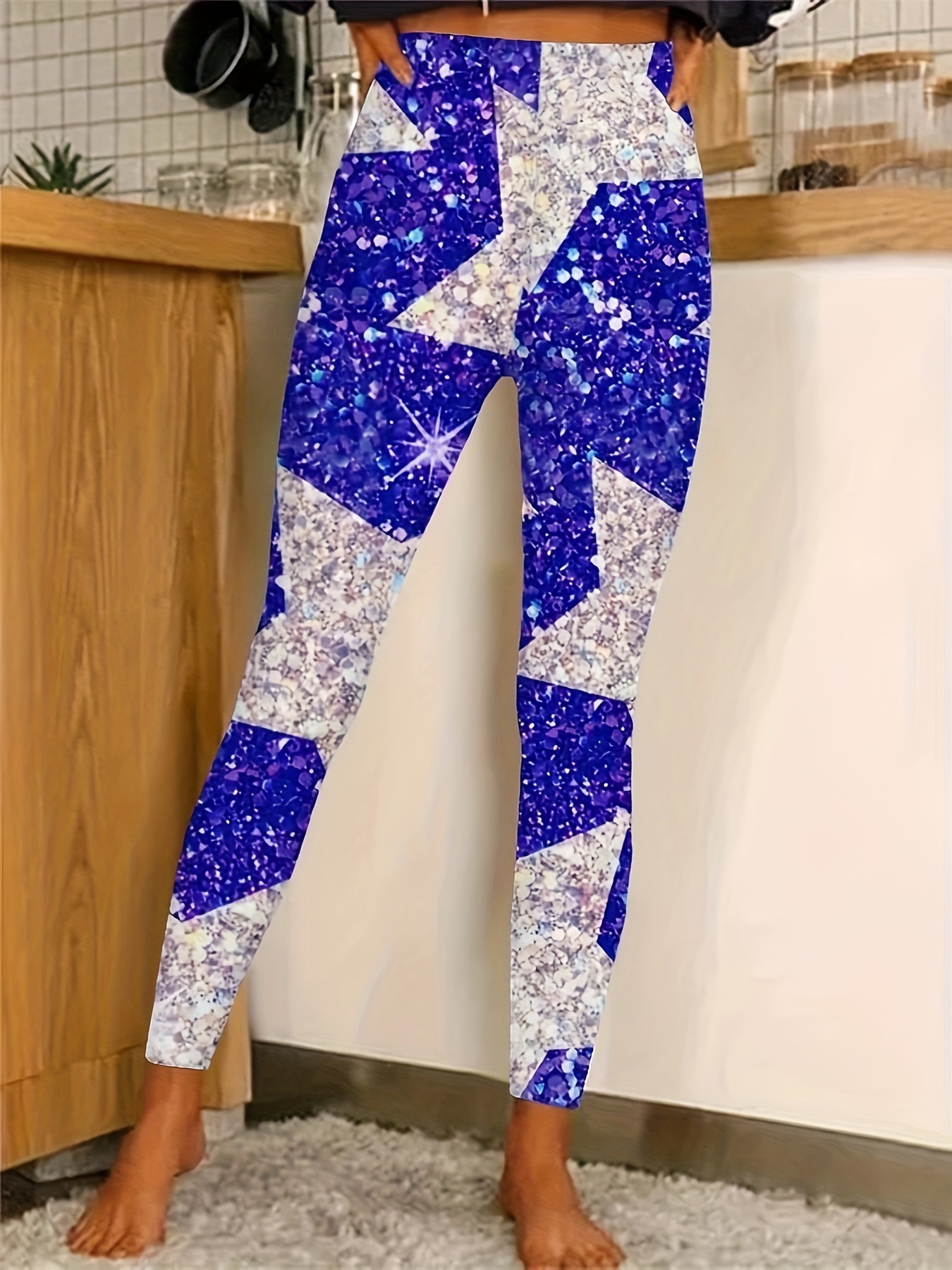 Color Block Skinny Leggings Casual Elastic Waist Stretchy - Temu ...