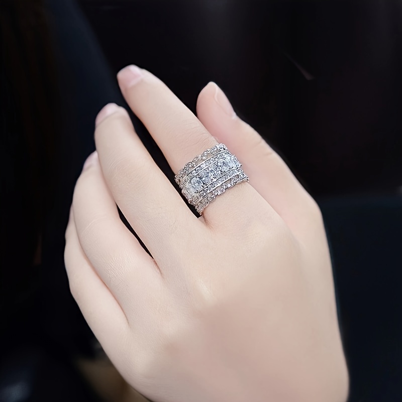 Luxury Inlaid Shiny Zircon Wide Ring Women Engagement - Temu United Kingdom