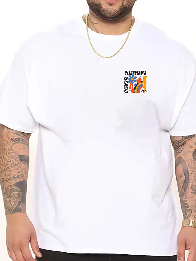 Plus Size Mens Trendy Flower Graphic T Shirt Comfy Elastic Tees For