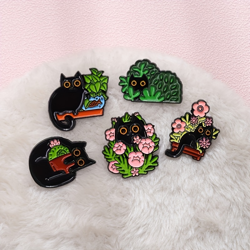 Cats Hidden In Potted Plants Enamel Pins Men Cute Black Cat - Temu New ...