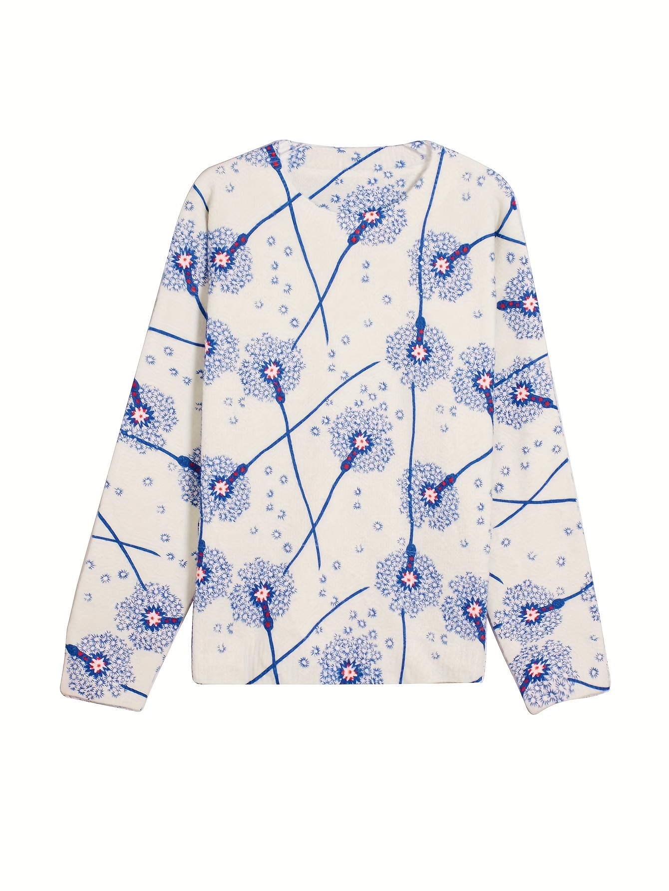 Dandelion Pattern Crew Neck Pullover Sweater Casual Long - Temu United ...