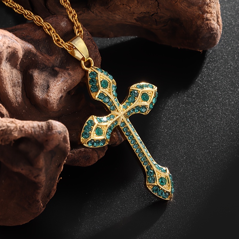 Shiny Zircon Cross Pendant Necklace Women Holiday Wear - Temu Canada