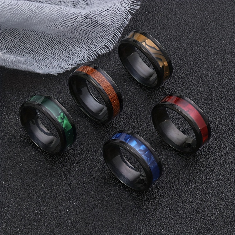 Fashion Wood Grain Stainless Steel Rings Simple Versatile - Temu United ...
