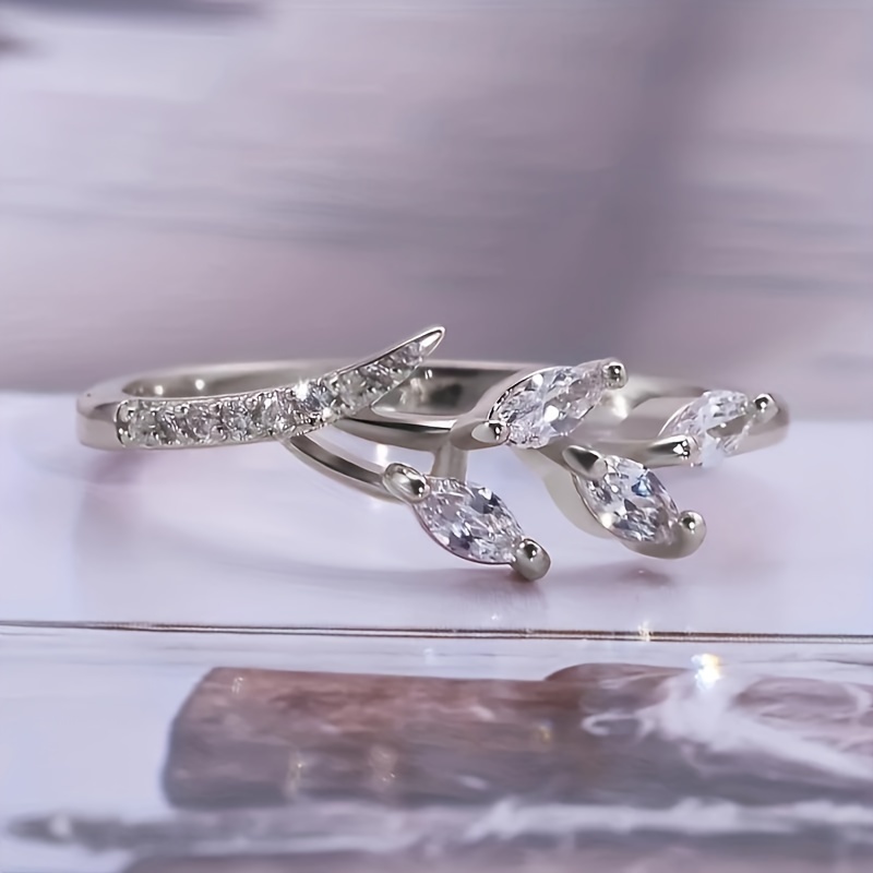 Exquisite Promise Ring Sparkling Leaf Design Paved Shining - Temu ...