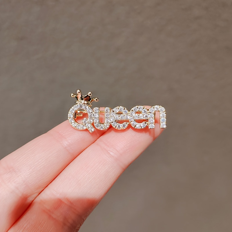 Cute Queen Letter Alloy Brooch Pin Inlaid Shiny - Temu