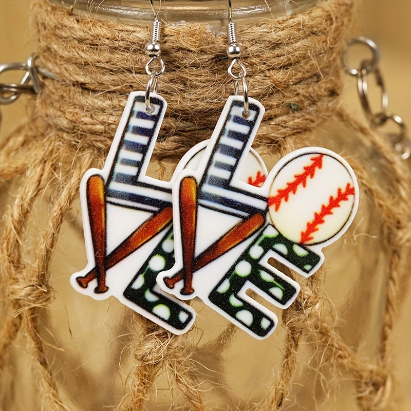 Love Design Baseball Baseball Bat Decor Dangle Earrings Cute - Temu ...