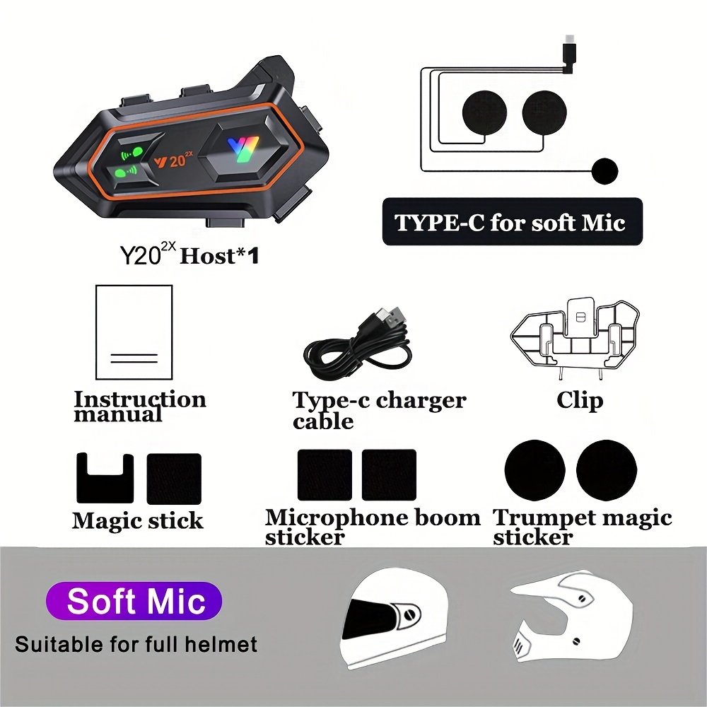 Y20 2x Motor Helmet Intercom Headset Wireless5.0 Motorcycle - Temu ...