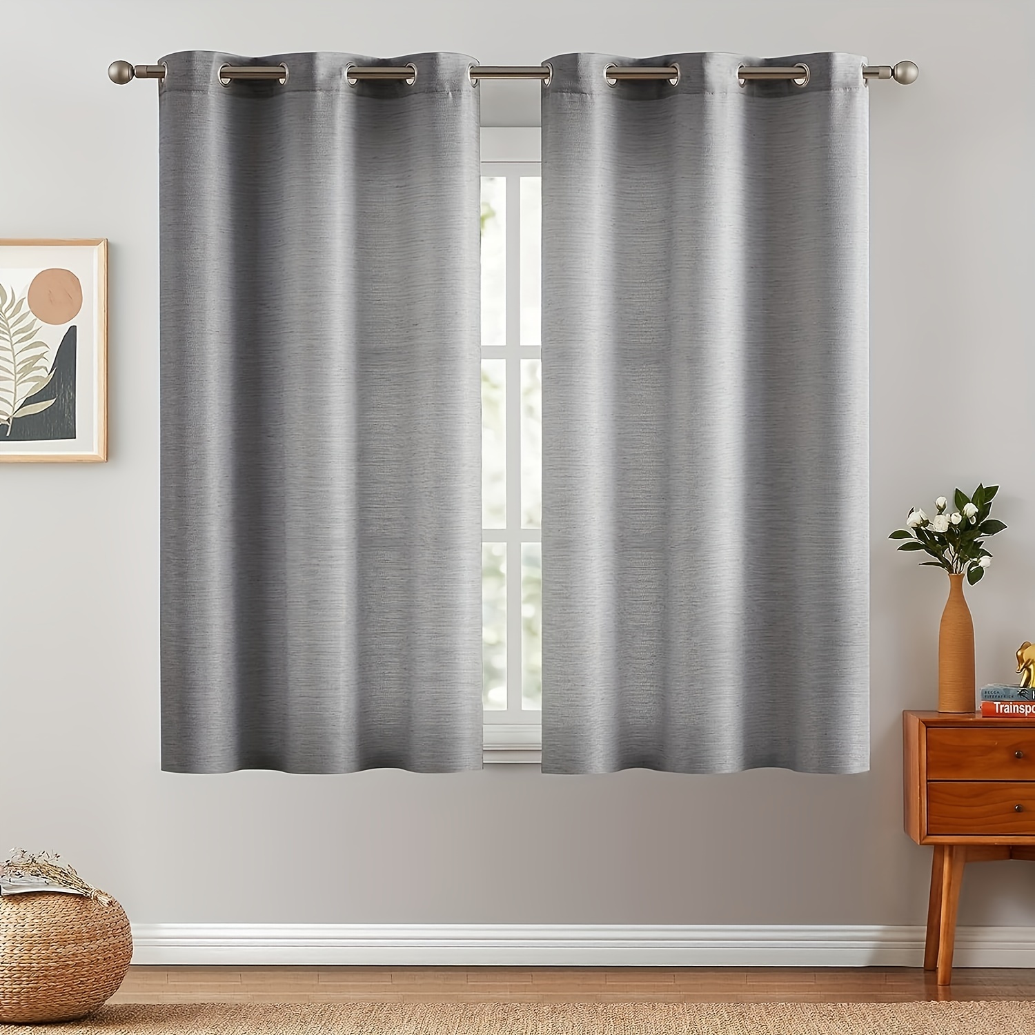 2pcs Solid Color Grommet Top Curtains Living Room Office - Temu Canada