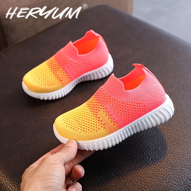 Girl's Trendy Gradient Colour Woven Breathable Sock Shoes - Temu Canada