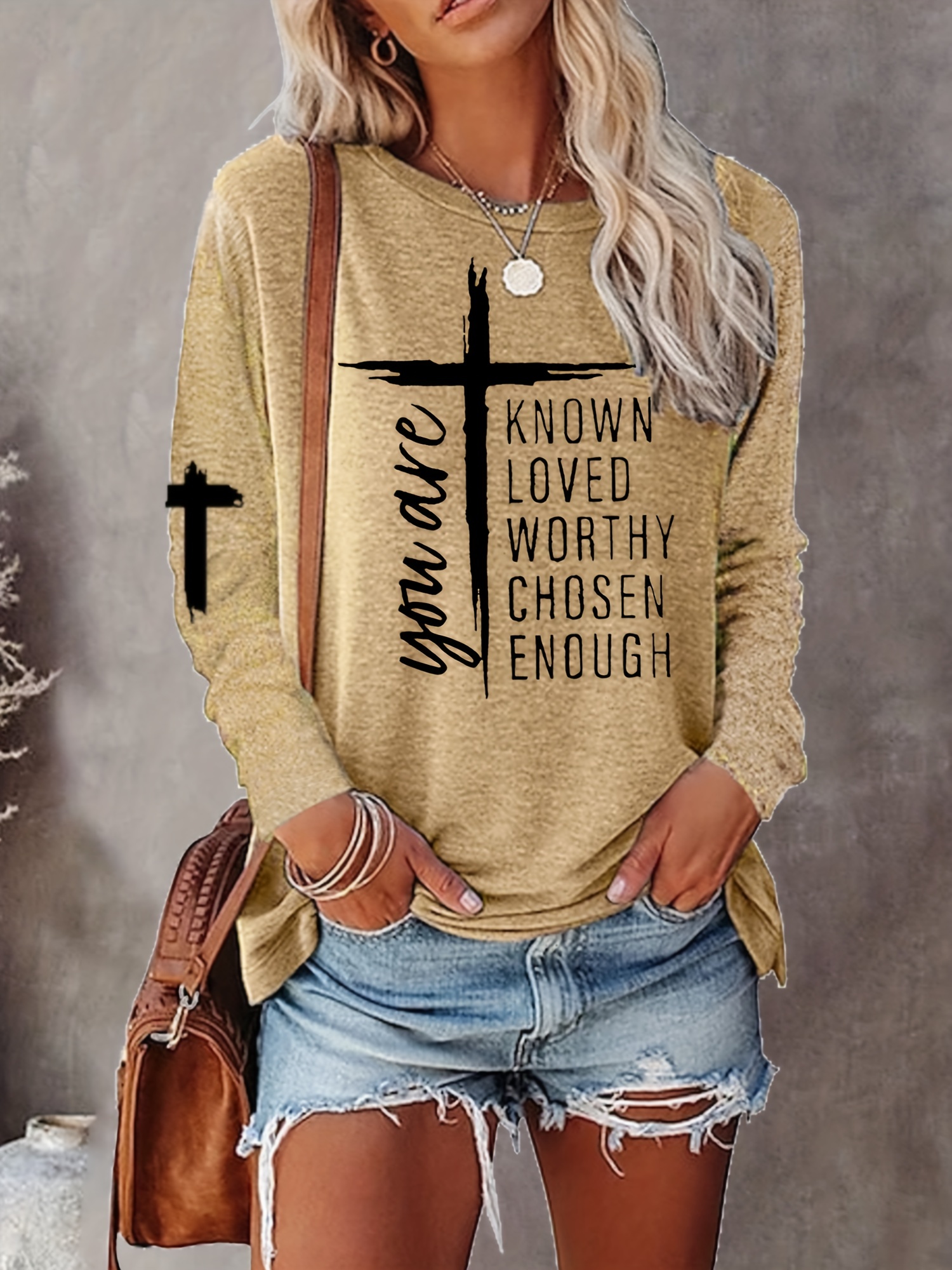 womens long sleeve t shirt inspirational lettering cross - Temu Australia