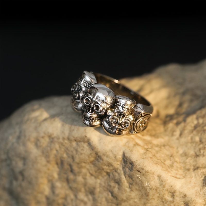 Punk Retro Silvery Three headed Skull Men's Ring - Temu United Kingdom