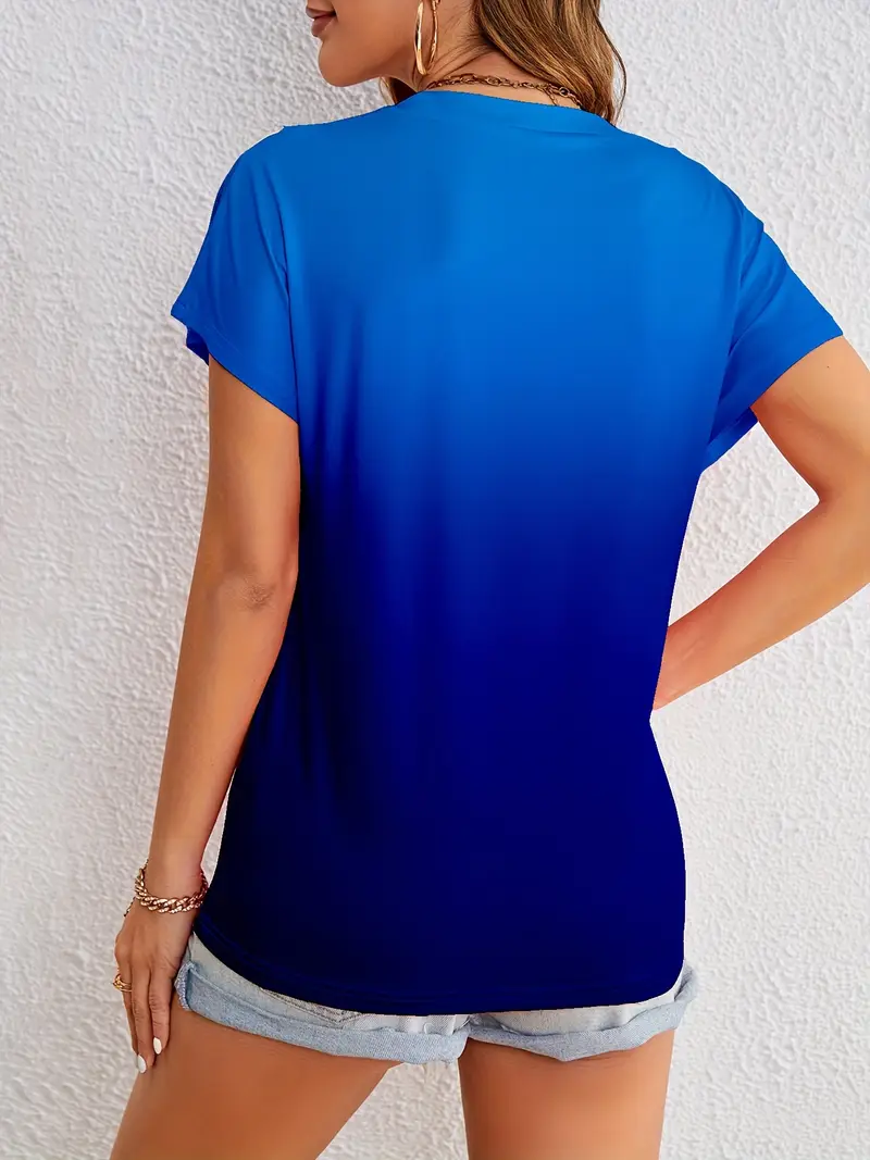 Gradient Button Front T Shirt Casual V Neck Short Sleeve Temu