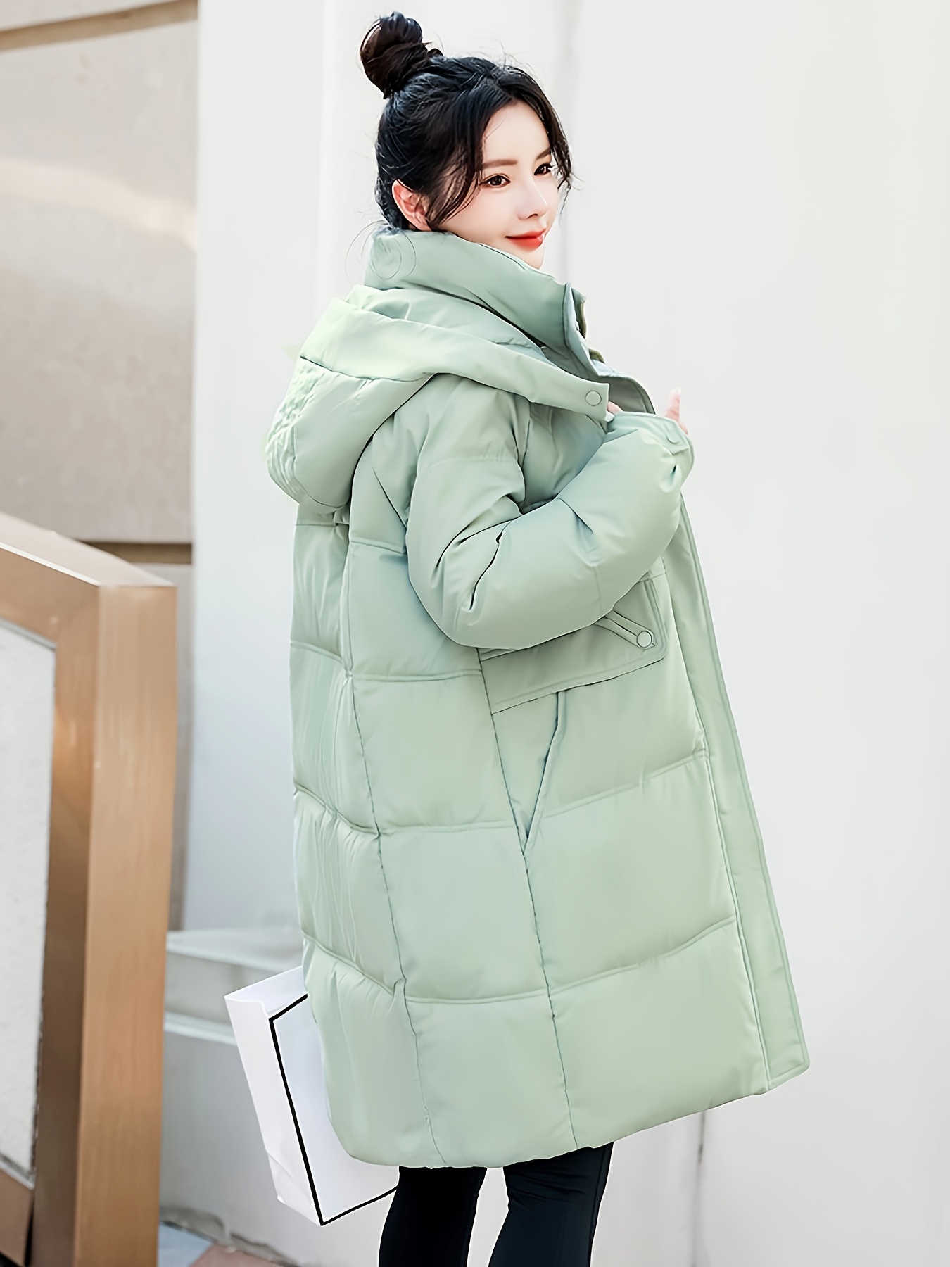 solid pockets zipper hooded coat versatile long sleeve stand - Temu New Zealand