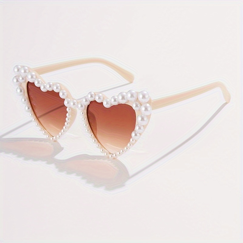 Fashion Heart Shaped Glasses Exquisite Faux Pearls Inlaid - Temu United ...