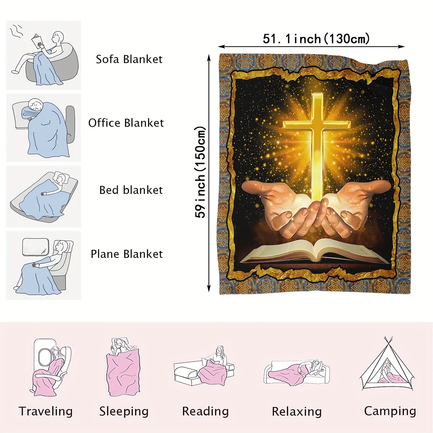 Flannel Cross Printed Blanket Shawl Blanket Nap Throw - Temu United Kingdom