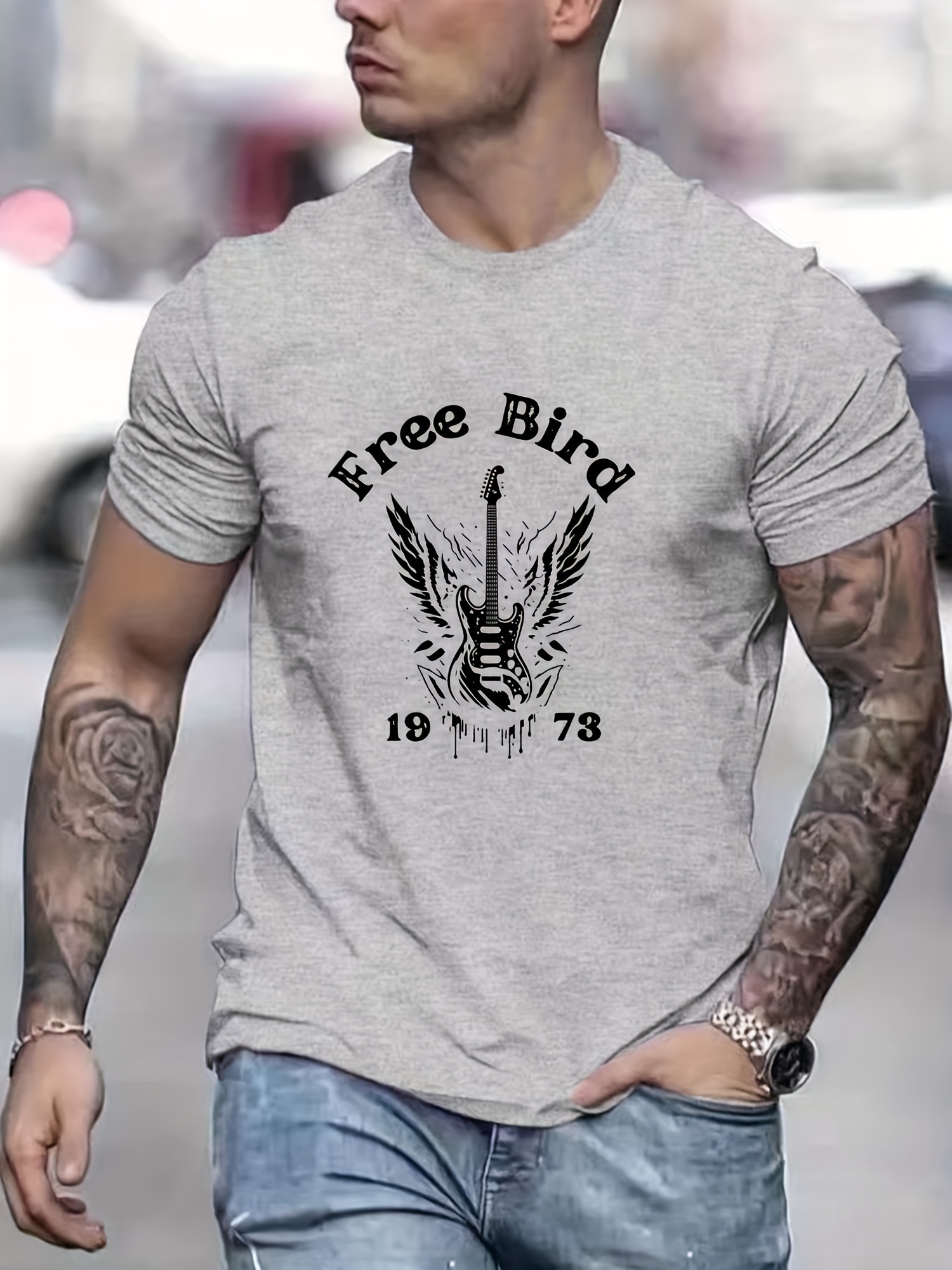 Men's Stylish Guitar Pattern Shirt Casual Breathable Crew - Temu Ireland