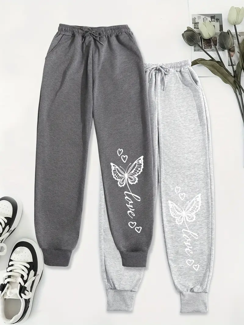 Butterfly Letter Print Jogger Sweatpants Casual Drawstring Temu Australia