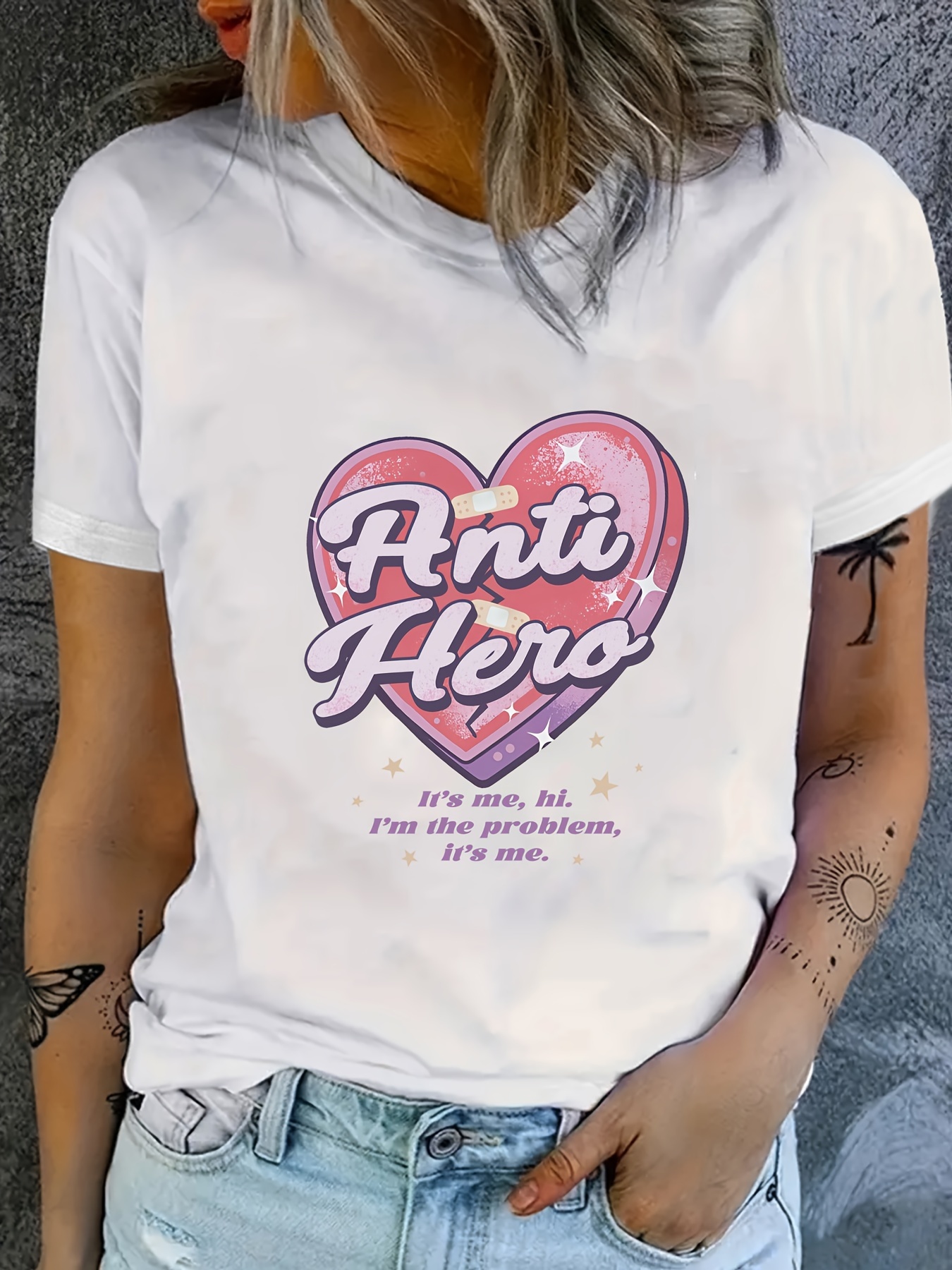 Heart Letter Print T shirt Short Sleeve Crew Neck Casual Top - Temu Canada