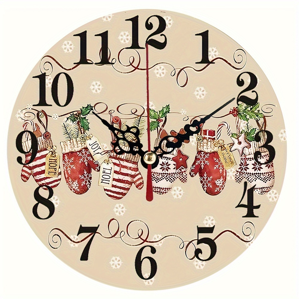 Wooden Round Wall Clock Christmas Themed Glove Clock Non - Temu Canada
