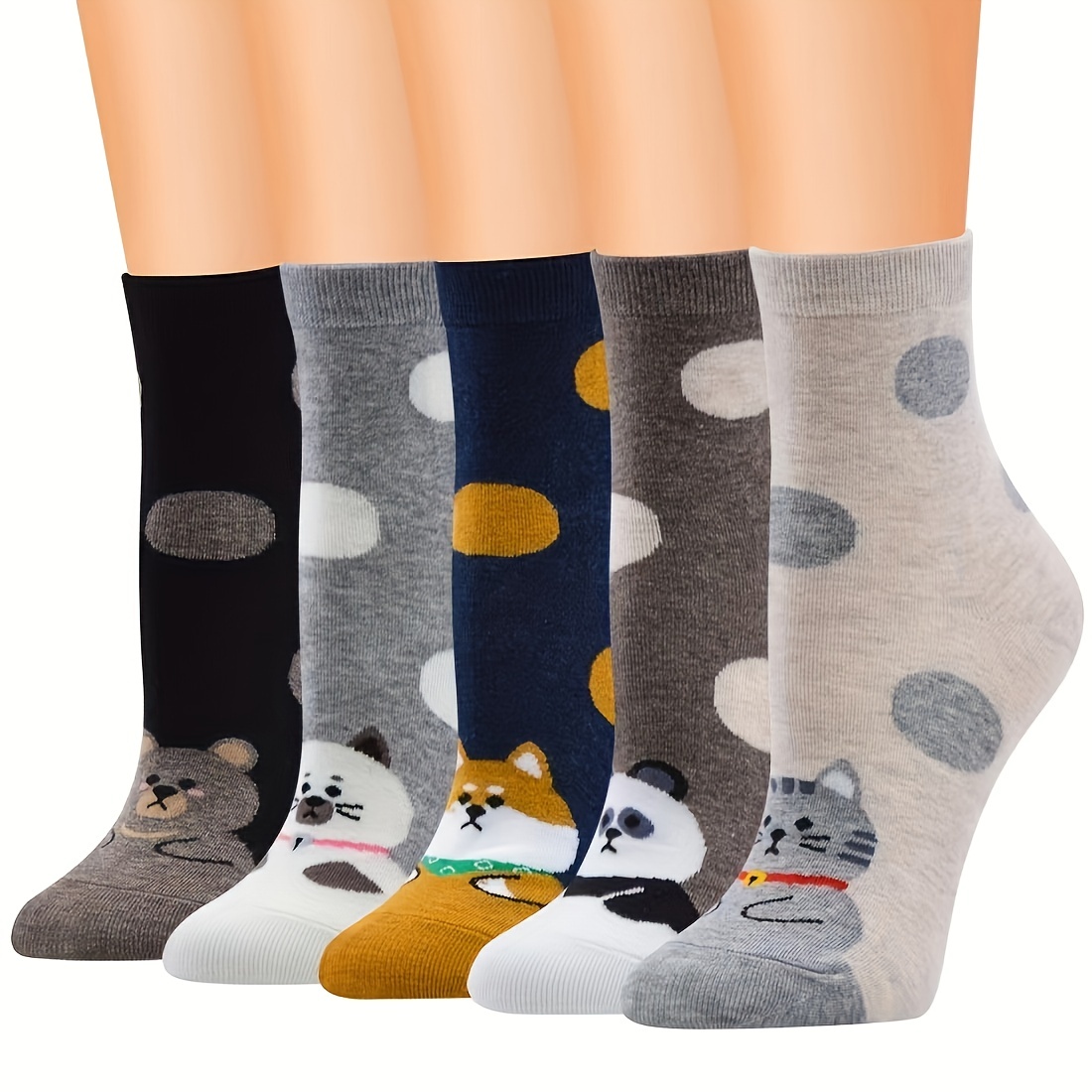 5 pairs cartoon animal print socks comfy cute tube socks - Temu Norway