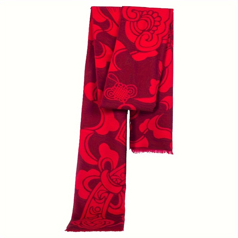 Chinese Red Fu Character Scarf Leisure Style Festive Fringe - Temu Canada