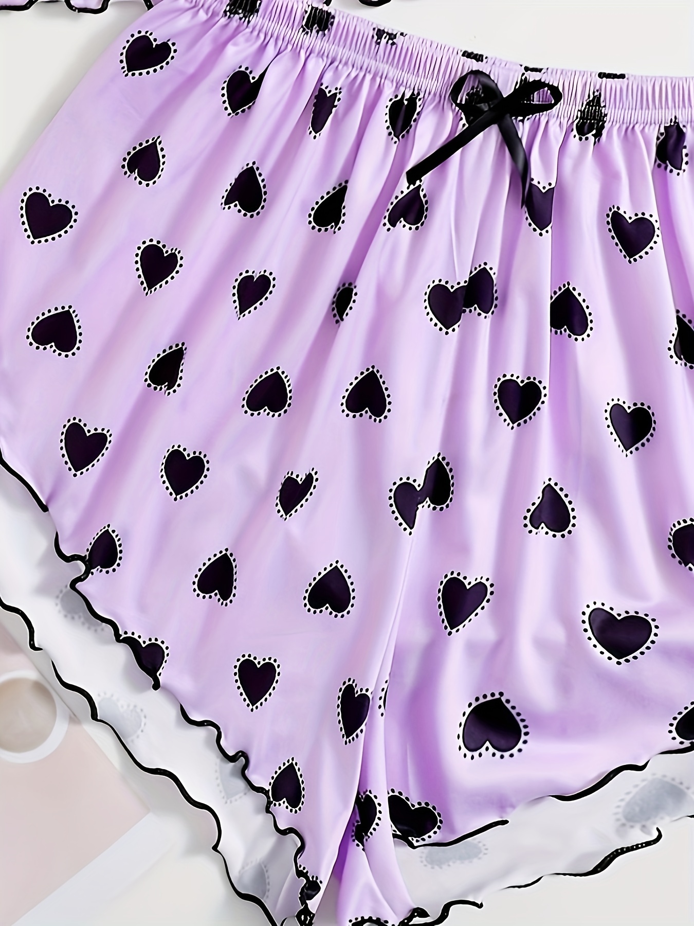 Heart Print Cami Pajamas Set Casual Sleeveless Suspender - Temu New Zealand