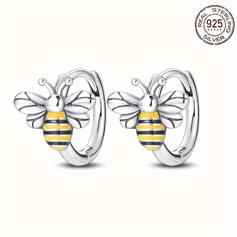 925 Sterling Silver Plant Insect Bee Hoop Earrings Zircon - Temu United ...