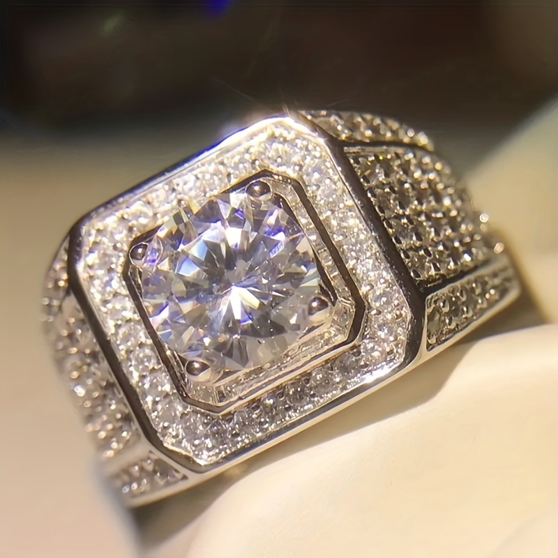 Men's Glossy Zirconia Ring Wedding Engagement Ring Daily - Temu United ...