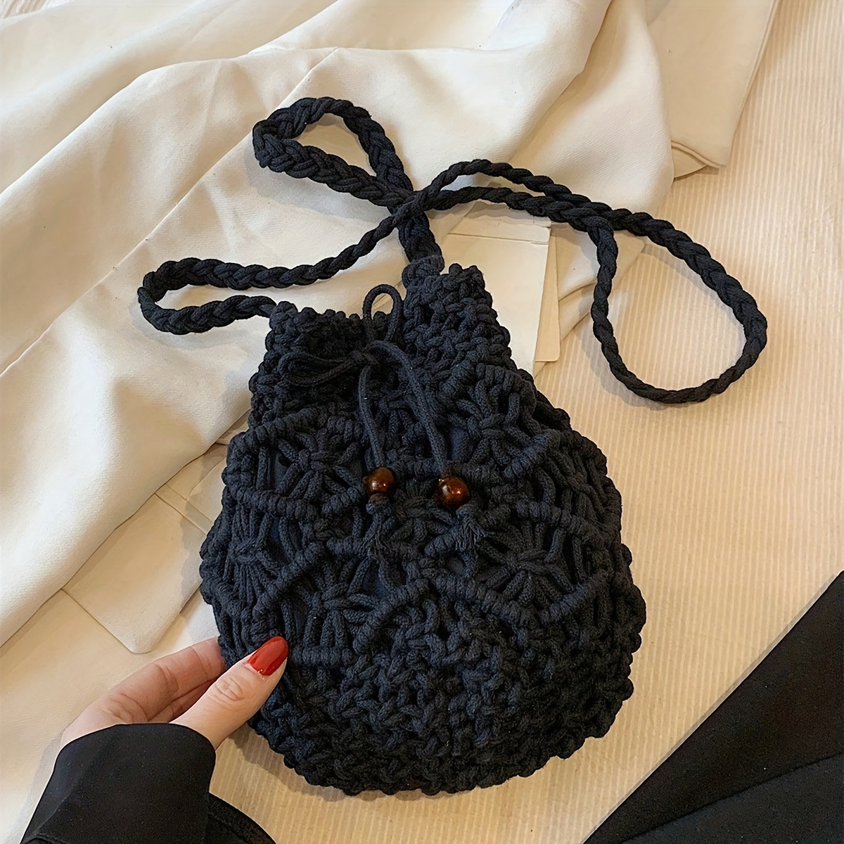 Handmade Woven Bucket Bag Retro Drawstring Crossbody Bag - Temu Canada