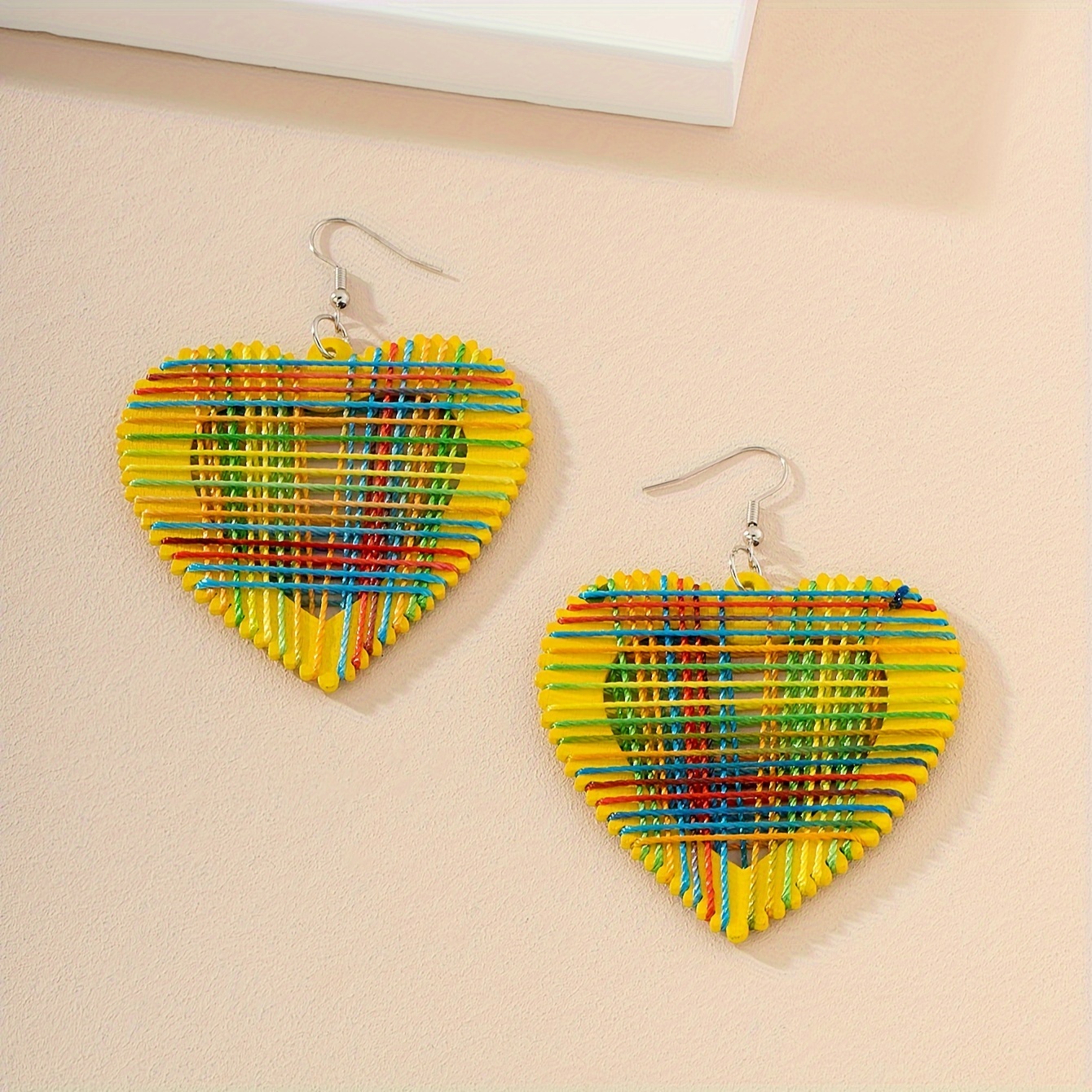 Heart Shape Colorful Ropes Wrapped Dangle Earrings Cute - Temu United ...