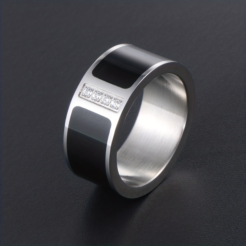 Classic Black White Simple Titanium Steel Ring Non fading - Temu United ...