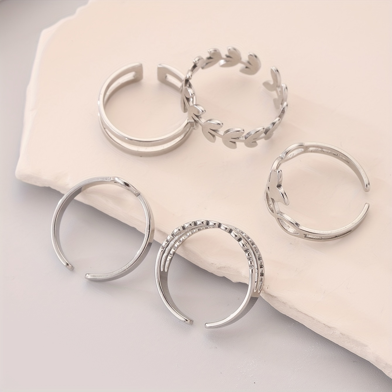 Kpop Style Stacking Rings Made Stainless Steel Trendy Leaf/ - Temu ...