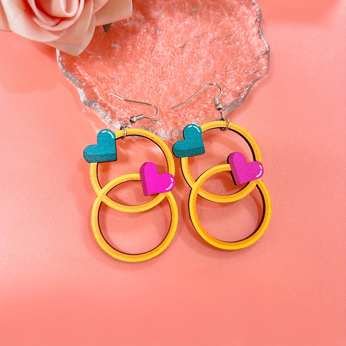 Hollow Circle / Heart Shape Love Decor Dangle Earrings Cute - Temu ...