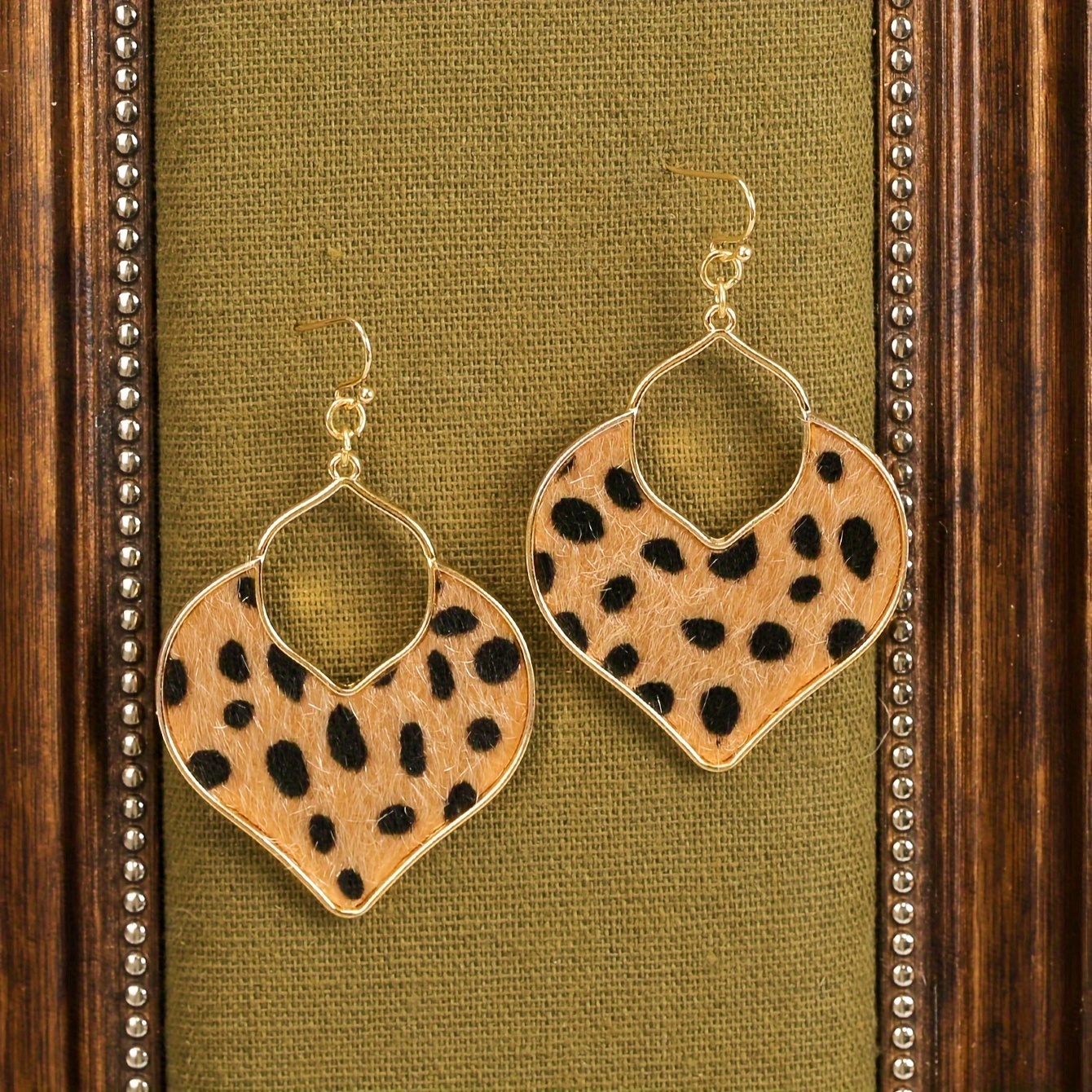 1 쌍 레오파드 프린트 가죽 댕글 귀걸이 웨스턴 카우보이 빈티지 스타일 기하학적 스테이트먼트 드롭 귀걸이 여성을 위한 트렌디한 휴가 패션 쥬얼리 지금 바로 오늘의