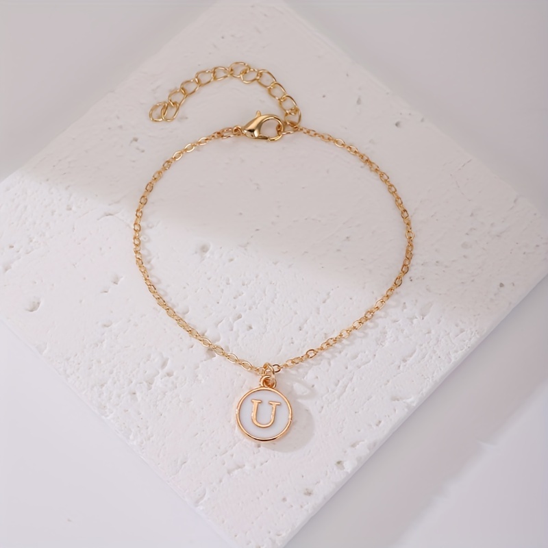 Letter Pendant Thin Chain Bracelet Elegant Simple Alloy Hand - Temu ...