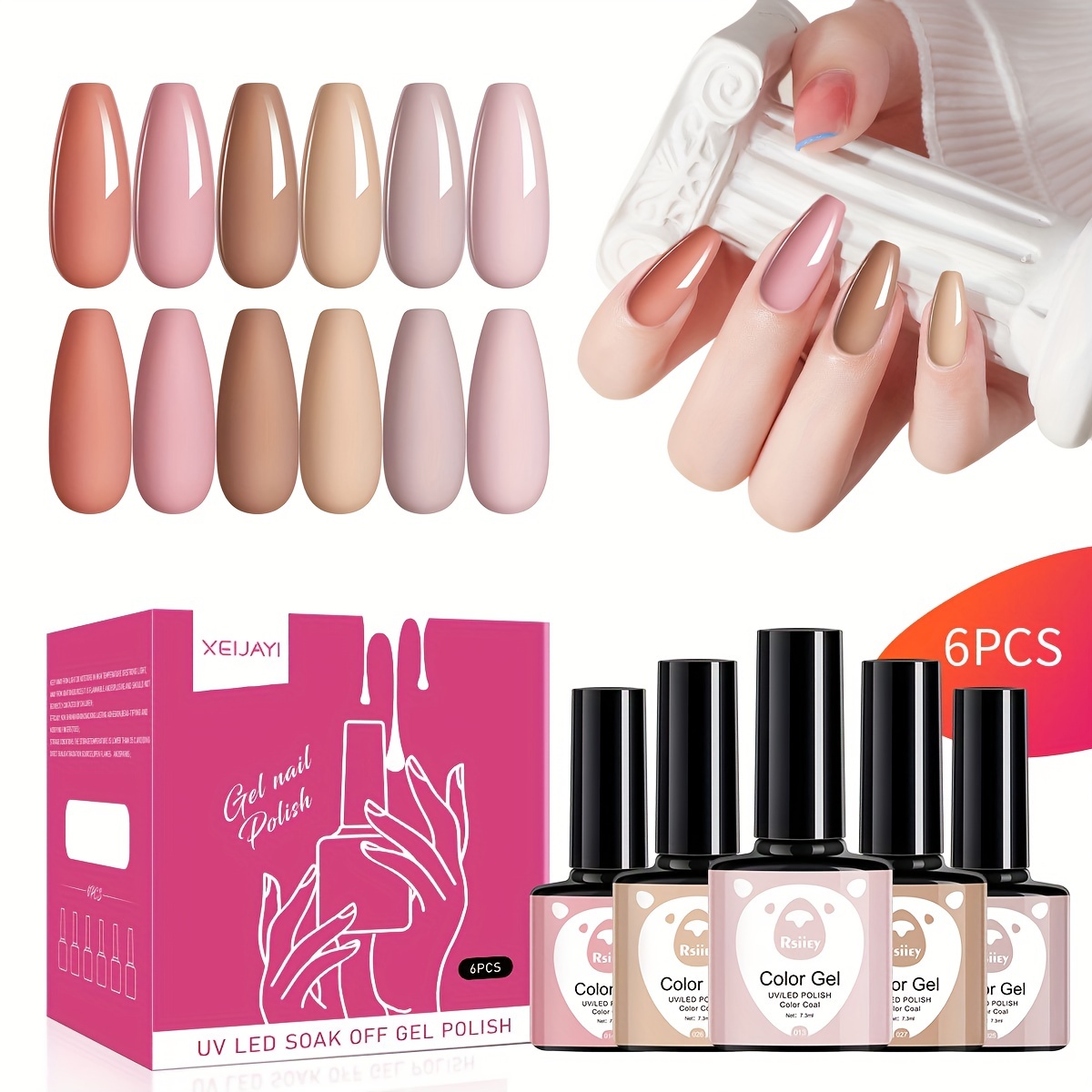 6 teiliges Gel nagellack set Herbst Winter rotbraun gel lack - Temu Germany
