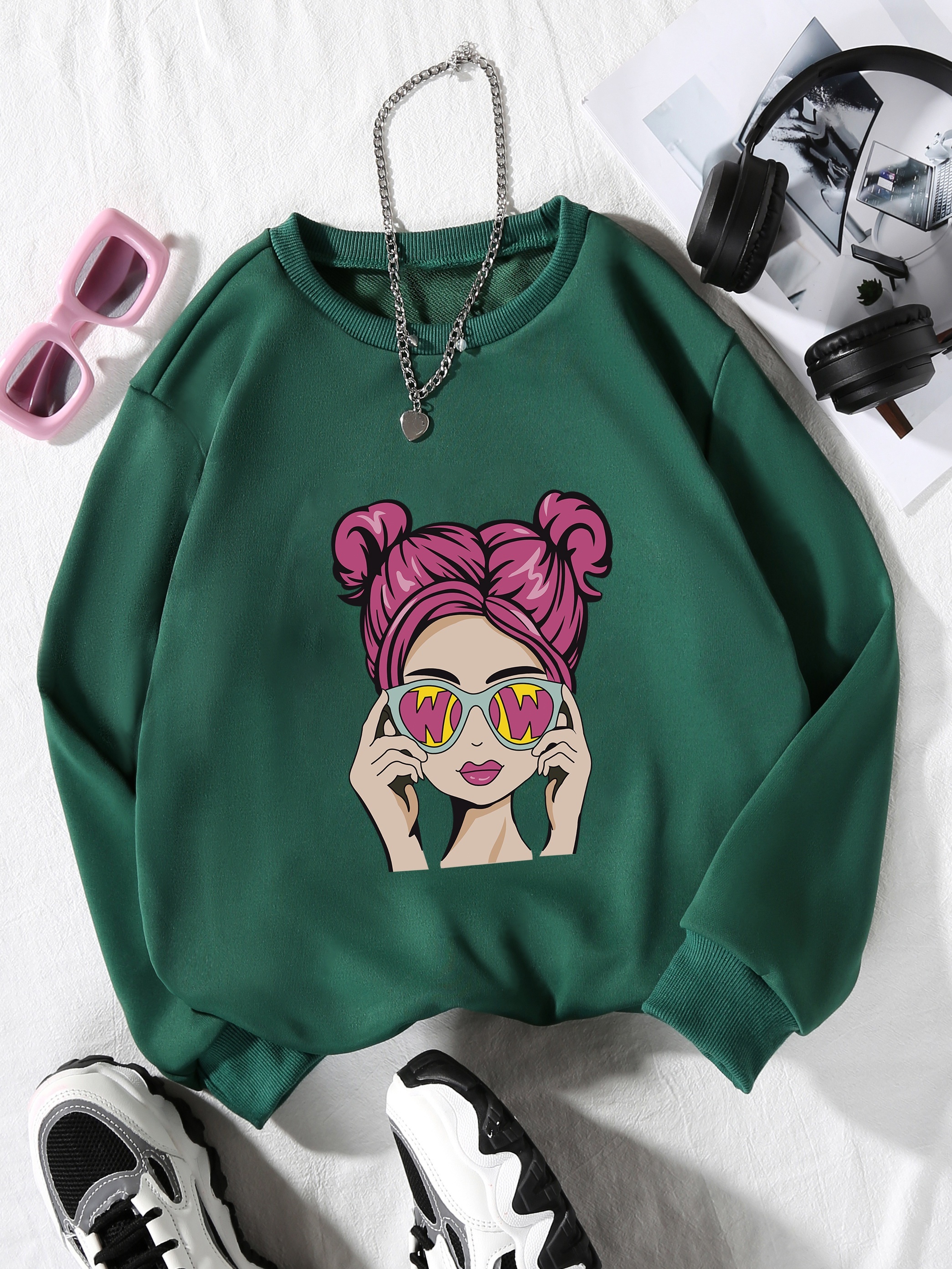 Girls Trendy Pullover Sweatshirt Cartoon Print Everyday Long - Temu Ireland