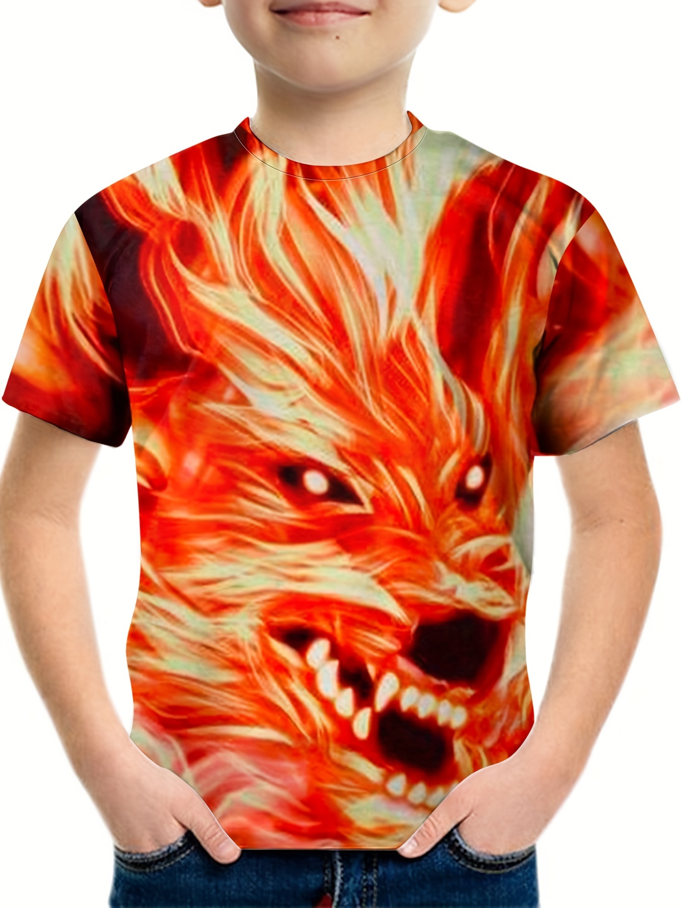 Fiery Wolf Graphic T shirt 3d Digital Print Active Stretch - Temu Canada