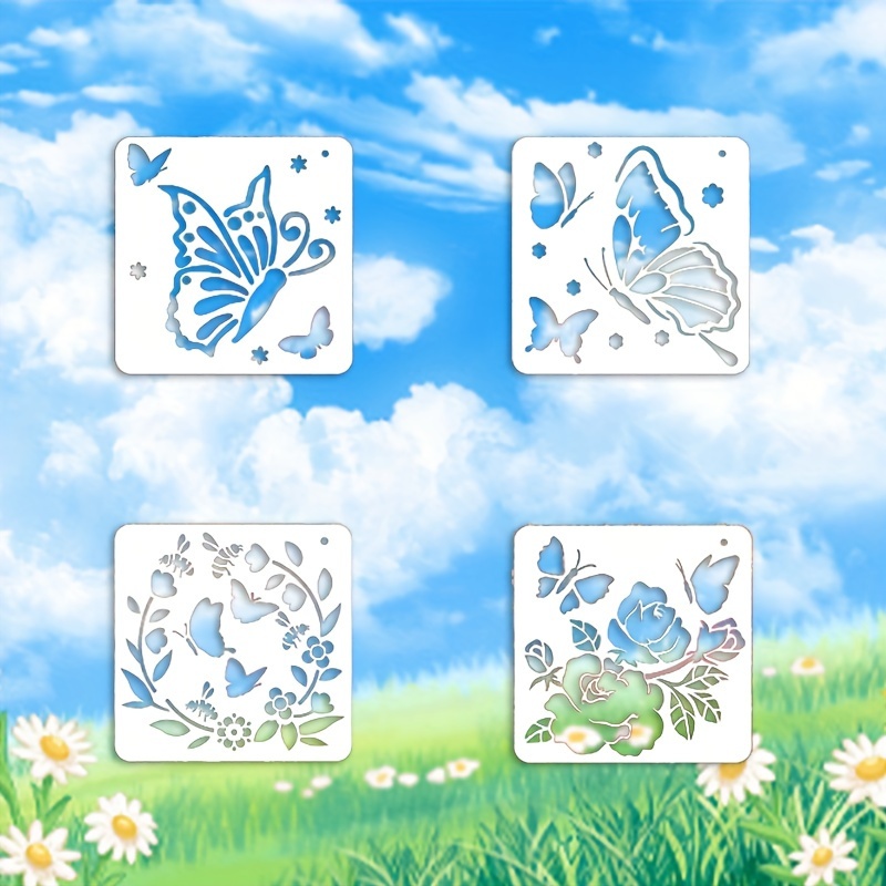 4個の素敵な蝶の花の中空絵画テンプレートは、木材、キャンバス、紙、布地、床材、本、壁、家具、ガラスに適しています。再利用可能、洗えるdiy