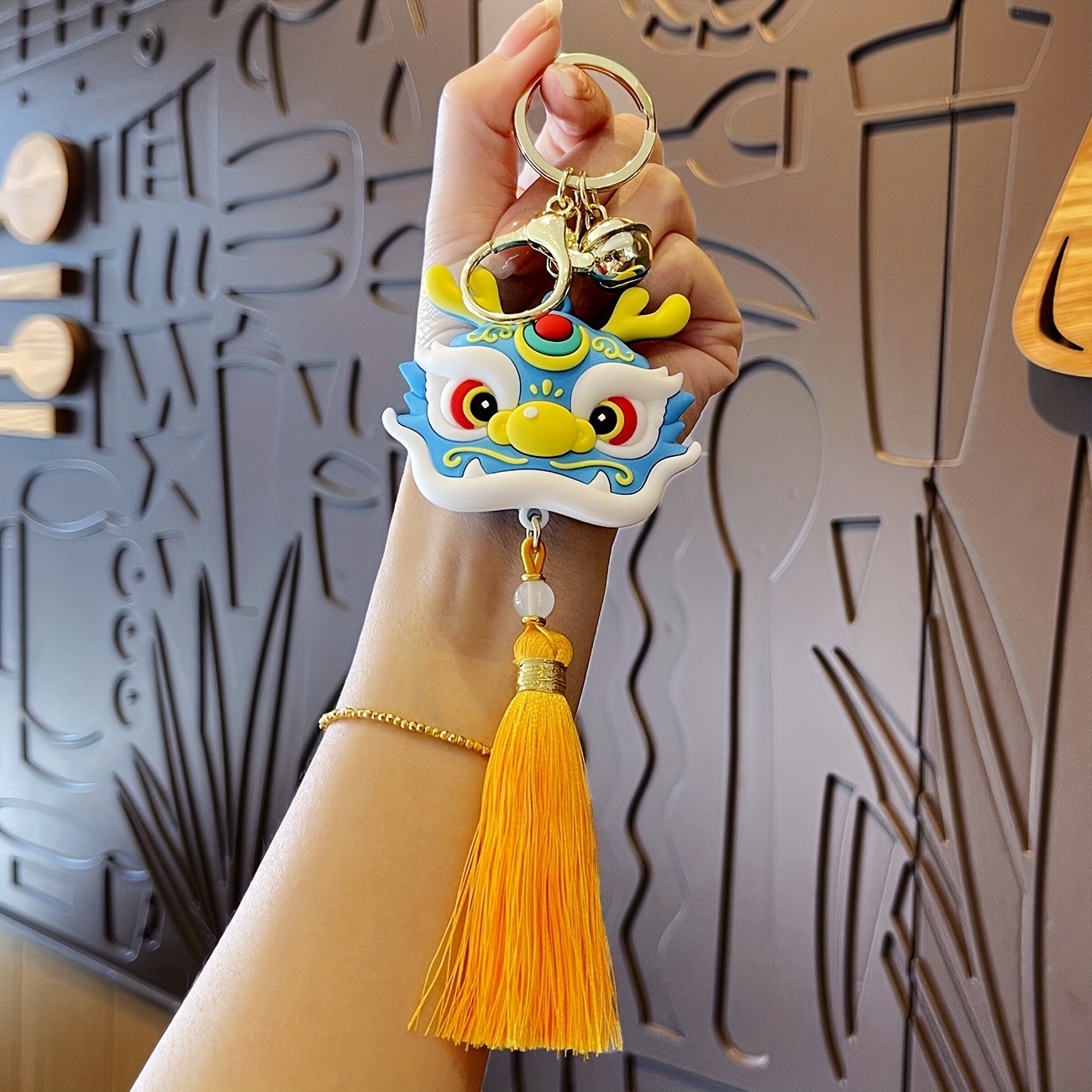 Cartoon Dragon/lion Dance Head Keychain Cute Animal Silicone - Temu ...