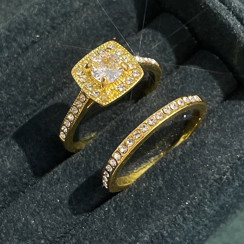 Elegant Stacking Rings 14k Gold Plated Paved Shining - Temu United Kingdom