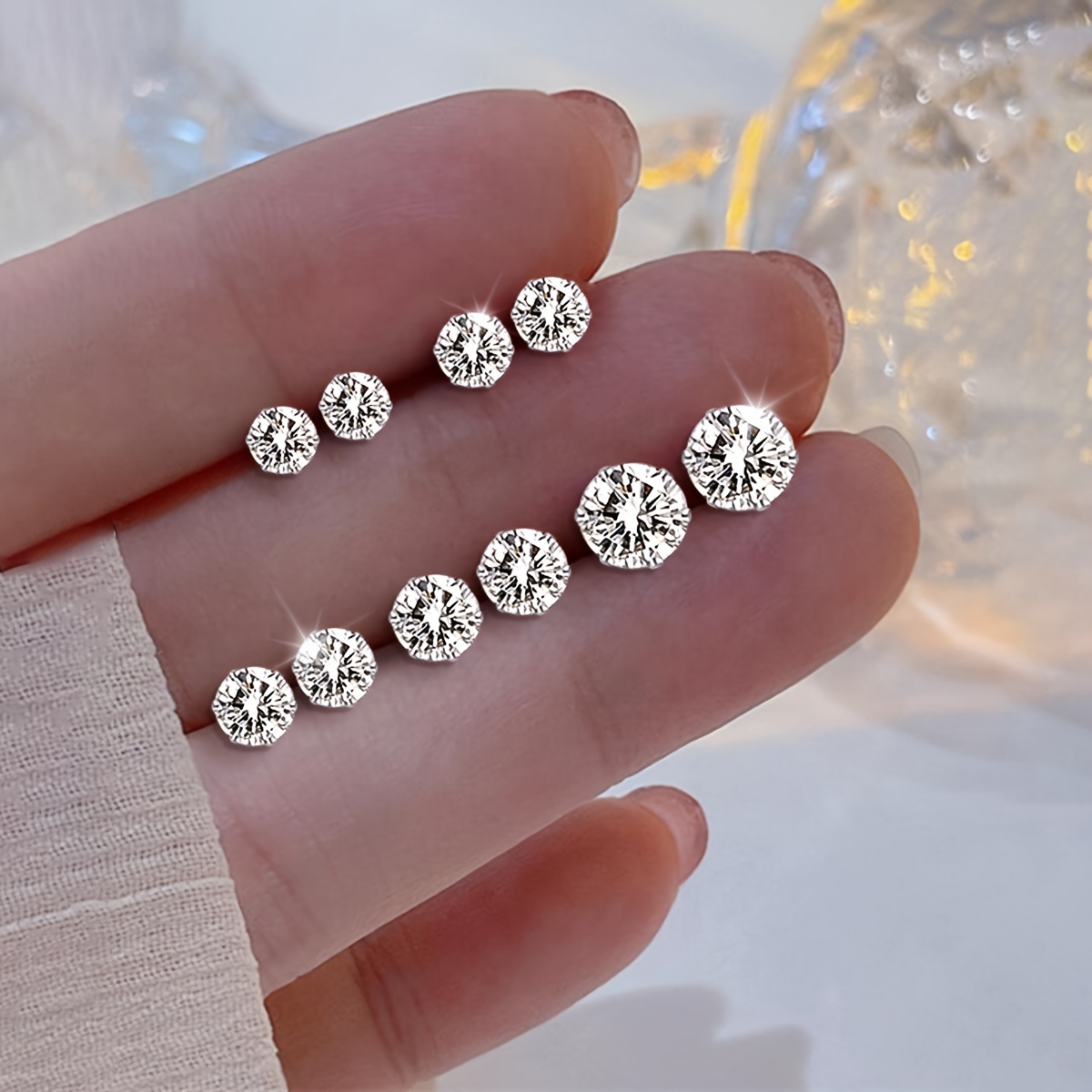 Stud Earrings Set Round Heart Shaped Square Shiny Stud - Temu United ...