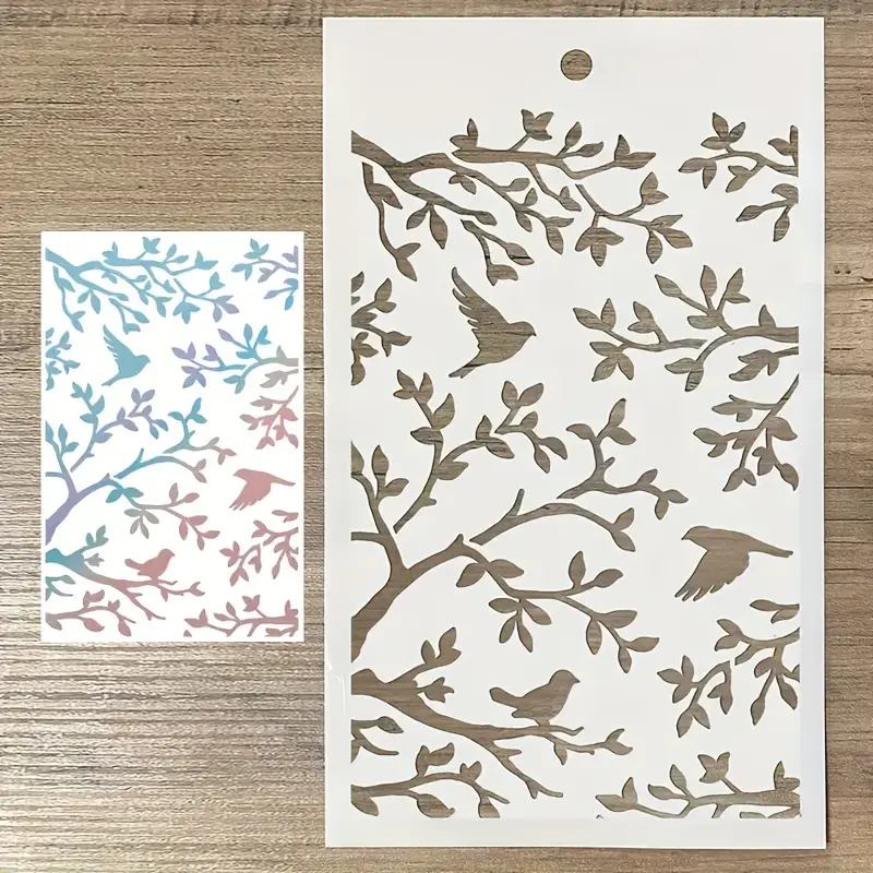 새가 나무 가지에 앉아있는 Diy 레이어링 스텐실 그림 그리기 스크랩북 색칠 엠보싱 앨범 장식용 템플릿 홈 Temu